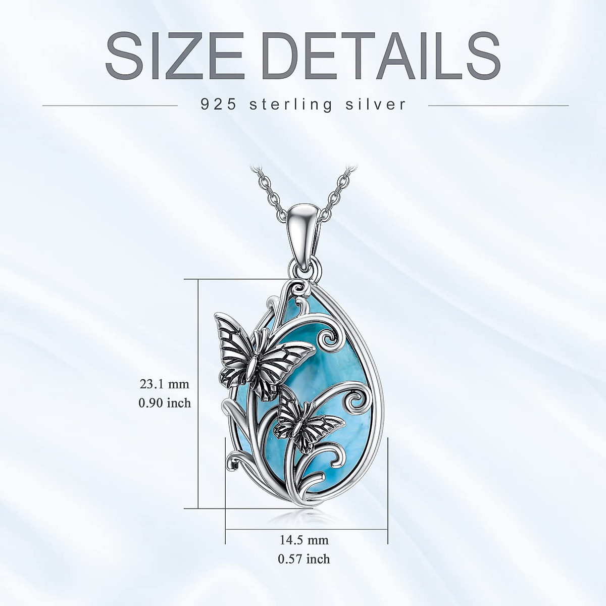 PELOVNY Christmas Gifts Larimar Jewelry Butterfly Larimar Pendant Necklace 925 Sterling Silver Butterfly Jewelry Butterfly Gift for Women