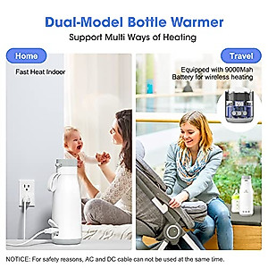 Bottle Warmer for Travel and Home, Portable Water Warmer for Formula & Breastmilk, 2 Minutes Fast Heat Baby Milk Warmer with Dual Mold and 7 Temperature Setting, 10 OZ Capacity for car on The go