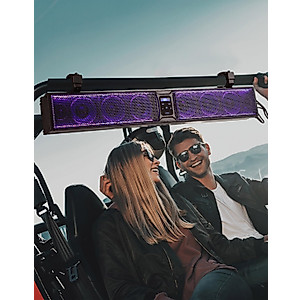 KEMIMOTO 33 inch 8 Speaker Louder UTV Sound Bar Waterproof Bluetooth, Heavy-Duty Aluminum, Music Sync Multicolor Light SXS Speakers, Soundbar for UTV Golf Cart Marine Boat with 1.75''-2.25'' Roll Bar