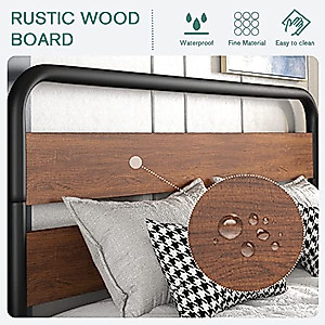 IMUsee Queen Size Metal Bed Frame with Round/Curved Wooden Headboard and Footboard, Platform Bed Frame with Under Bed Storage, Strong Metal Slat Support, No Box Spring Needed, Modern, Walnut