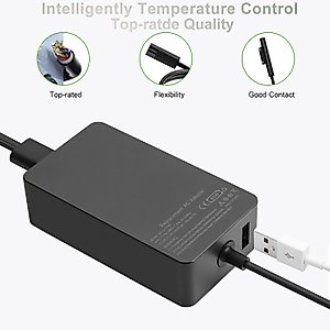 65W Surface Pro Laptop Charger AC Adapter for Microsoft Surface Pro 3, 4, 5, 6, 7, 8, 9, 10, X, Surface Book 3, 2, 1, Windows Surface Laptop 6, 5, 4, 3, 2, 1, Surface Go Tablet, with 6.2ft Power Cord
