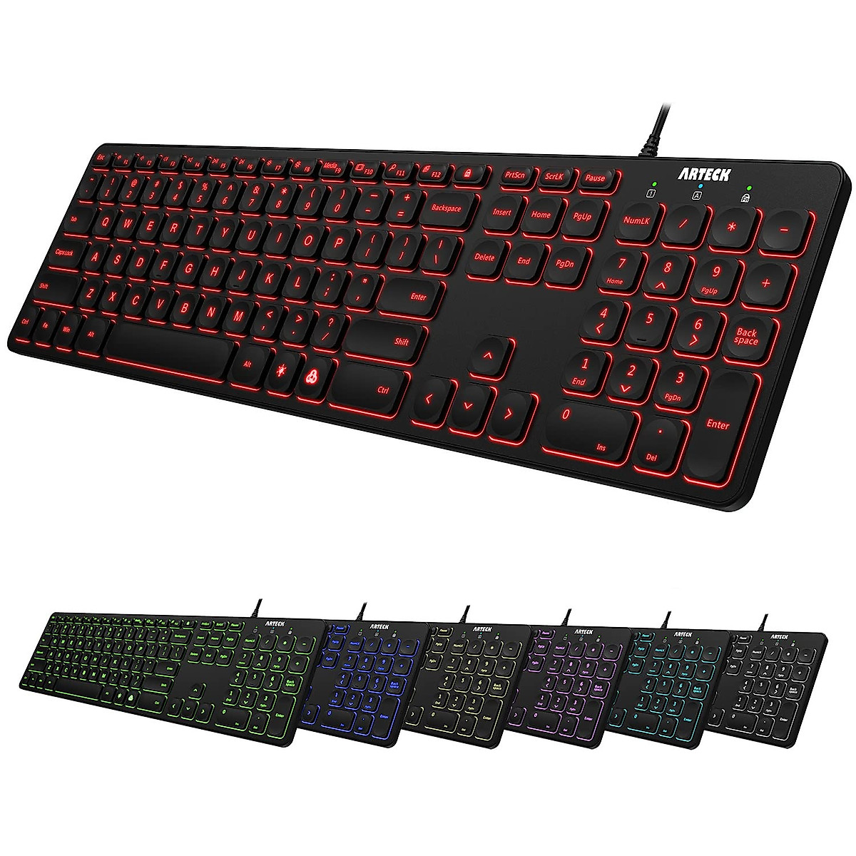 Arteck Backlit USB Wired Full Size Keyboard with Media Hotkey for PC and Laptop