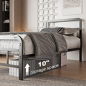 Lutown-Teen 12 Inch Twin Bed Frames with Headboard and Footboard, No Box Spring Needed, Heavy Duty Metal Mattress Foundation, Noise Free, Easy Assembly, Black