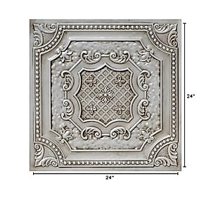 From Plain To Beautiful In Hours DCT04 Elizabethan Shield PVC 2' x 2' Lay-in or Glue-up Ceiling Tile (Covers / 40 sq.ft), Antique White, 10 Piece