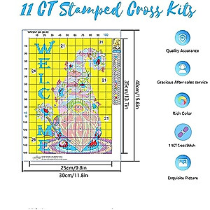 KARMOGSO Stamped Cross Stitch Kits for Adults Beginners,Gnome Welcome Counted Cross Stitch Kit,Full Range of Needlepoint Stamped Kits Needlecrafts Arts and Crafts Embroidery for Home Decor,12"x16"