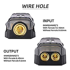 LEIGESAUDIO Copper 0/4 Gauge to 4/8 Gauge 60 Amp Mini ANL 2 Way Fuse Holder Distribution Block