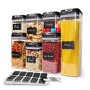 7 pc Airtight Food Storage Containers with Lids for Kitchen Use for All kitchen organization, Pantry Organization and Storage for Dry Food Containers for Food Contain Label and Marker (Black)