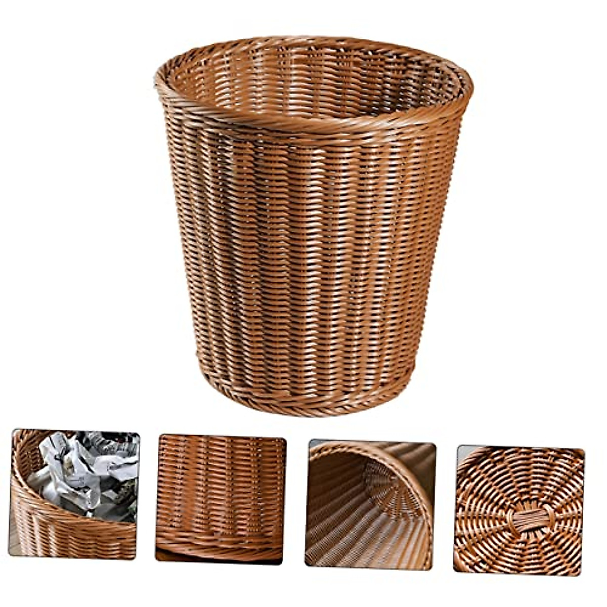 VICASKY 1pc Rattan Trash Can Woven Storage Baskets Seagrass Storage Baskets Decorative Storage Baskets Wicker Garbage Basket Fake Rattan Trash Can Garbage Containers Woven Rubbish Can