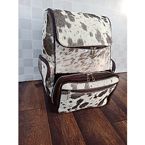 Cowhide Backpack Hair On | Fur Leather Diaper Backpack Rucksack / Knapsack Travel Shoulder Bag / Cow Skin Baby Bags (Grey White Backpack), 9'' D X 10.5'' W X 15'' H