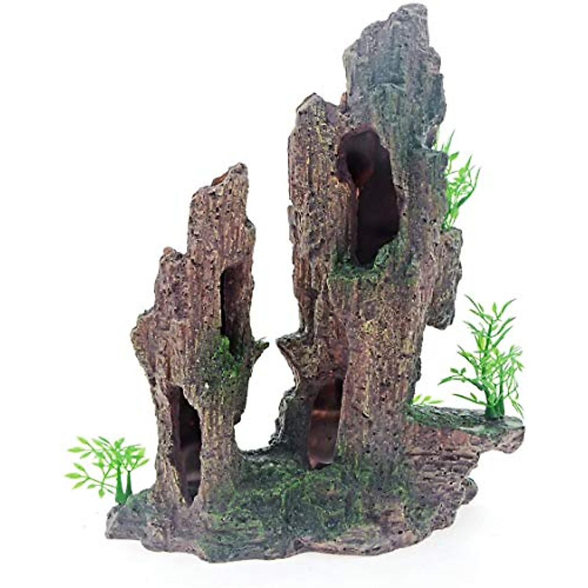 Saim Aquarium Decorations - Mountain View Stone Ornament Artificial Tree Rock Cave Mountain Landscape Fish Tank Decoration