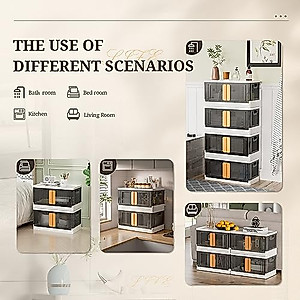 YESHOMY Storage Bins with Lids, 8.4 Gal Clear Plastic Collapsible Containers, Equipped with Door, Stackable Storage Box with Latching Buckles & Wheel, Organizer for Clothes, Toys, Foods, 4 Pack