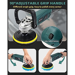 GEVEELIFE Buffer Polisher, 1600W 7 Inch/6 Inch Polisher, 7 Variable Speed 1000-3500 RPM Car Buffer Polisher Waxer with Adjustable Grip, Detachable Handle for Car, Boat Sanding, Polishing, Waxing