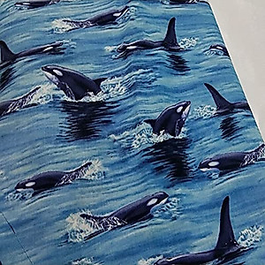PUMCRAFT Sewing Fabric 100% Cotton Fabric Dolphin in Blue Sea Printed Sewing Cloth Dress Clothing Textile Tissue - 50cm - 105cm Fabric Patchwork Craft