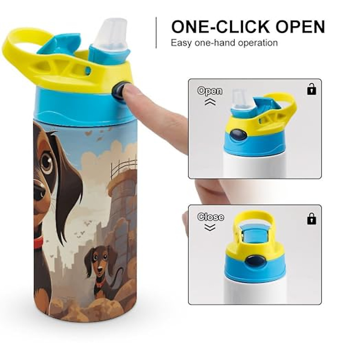 Stainless Steel Water Bottles I Love My Dog Dachshunds Travel Water Cups with Handle And Silicone Straw Drinking Cup with Leak Proof Lid Thermo Travel Mug for Women Men