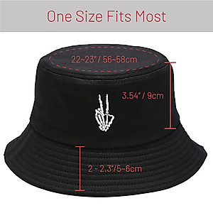 Cotton Bucket Hat for Women Men Summer Travel Sun Beach Bucket Cap, Unisex Outdoor Fisherman Hat (Skeleton Fingers Black)