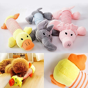 Cute Pet Dog Cat Plush Squeak Sound Dog Toys Funny Fleece Durability Chew Molar Toy Fit for All Pets Elephant Duck Pig (E)
