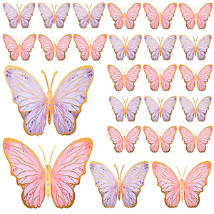 Outus 48 Pcs Christmas Butterfly Party Decoration Butterfly Baby Shower Centerpieces for Tables Large Paper Butterfly Table Toppers Centerpieces Wall Decor for Birthday Party Supplies(Pink, Purple)