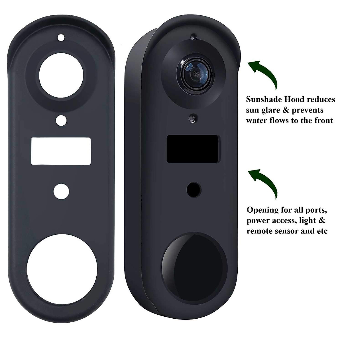 Silicone Skin Case Cover Sun Glare, UV & Weather Rain Protection Skins Cover Compatible with Arlo Essential Video Doorbell Wired - Black (1 Pack)