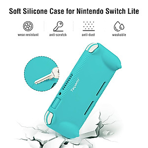 Teyomi Protective Case Compatible with Nintendo Switch Lite, Silicone Protective Cover for Nintendo Switch Lite with Tempered Glass Screen Protector, 4 Pcs Thumb Grips & 2 Game Cartridges(Light Blue)