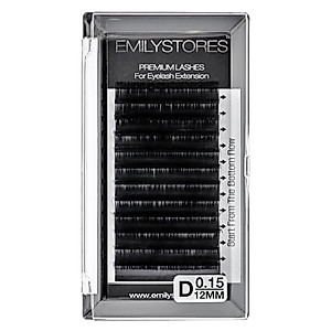 EMILYSTORES Eyelash Extensions 0.15mm Thickness D Curl Length 12mm Volume Individual eyelashes For Lash Extension(0.15,D,12mm)