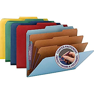Smead Pressboard Classification File Folder with SafeSHIELD® Fasteners, 3 Dividers, 3" Expansion, Letter Size, Dark Blue, 10 per Box (14096)