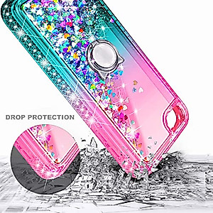 NGB iPod Touch 7 Case, iPod Touch 6/5 Case with HD Screen Protector and Ring Holder for Girls Women Kids, Glitter Liquid Soft TPU Clear Cute Case for Apple iPod Touch 7th/6th/5th Generation -Pink/Aqua