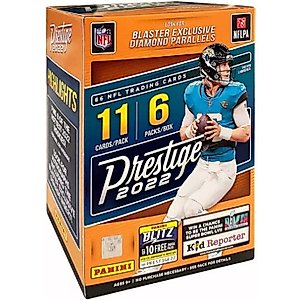 2022 Panini Prestige Football NFL Factory Sealed Blaster Box - 66 Trading Cards Total - 6 Packs with 11 Cards Per Pack