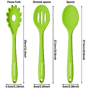 Silicone Cooking Spoons, Heat Resistant Large Silicone Pasta Slotted Spoon Solid Basting Spoon set for Nonstick Cookware, BPA Free Black Kitchen Silicone Spoons set for Mixing, Serving, Draining Green
