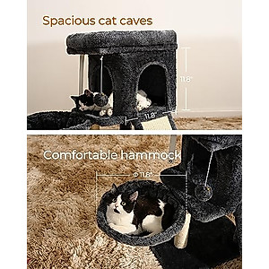 FourFurPets Cat Tree, 27in Cat Tower, Cat Condo for Kittens, Large Cat Perch, Cat Caves, Cat Basket, Sisal Scratching Board, Smoky Gray