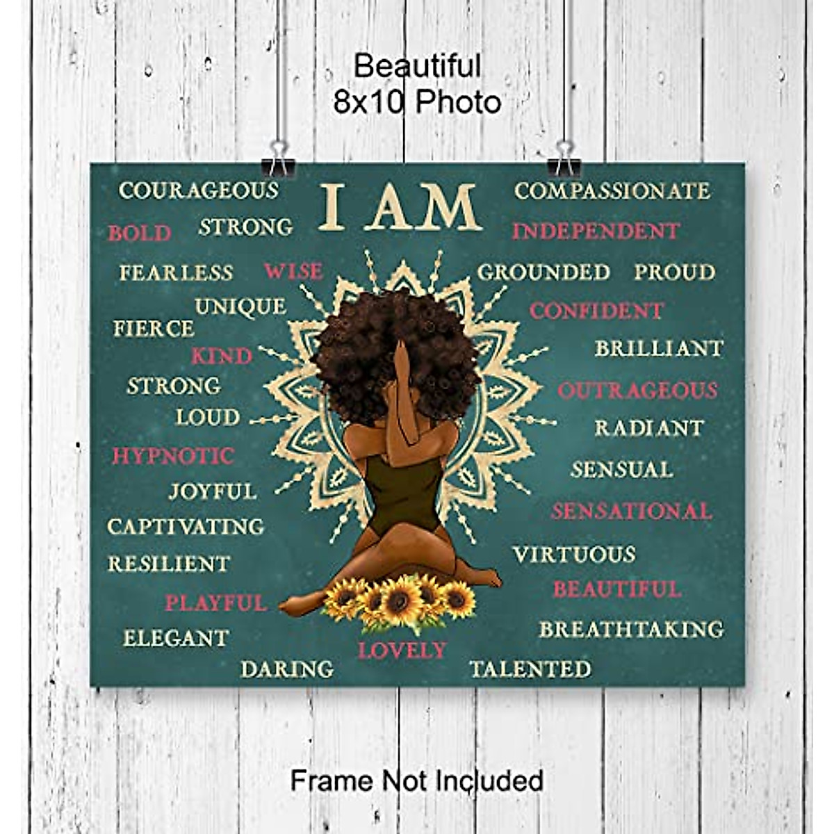 African American Black women Wall Art & Decor -Motivational Inspirational Wall Decor - I Am Positive Affirmations Poster - Zen Meditation New Age Home Decor - Encouragement Gifts - Positive Quotes