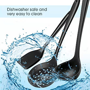 Armrouns Skimmer Slotted Spoon 2PC Set, Heat Resistant 600 °F Slotted ladle Spoons For Kitchen Cooking. (Black & Red)