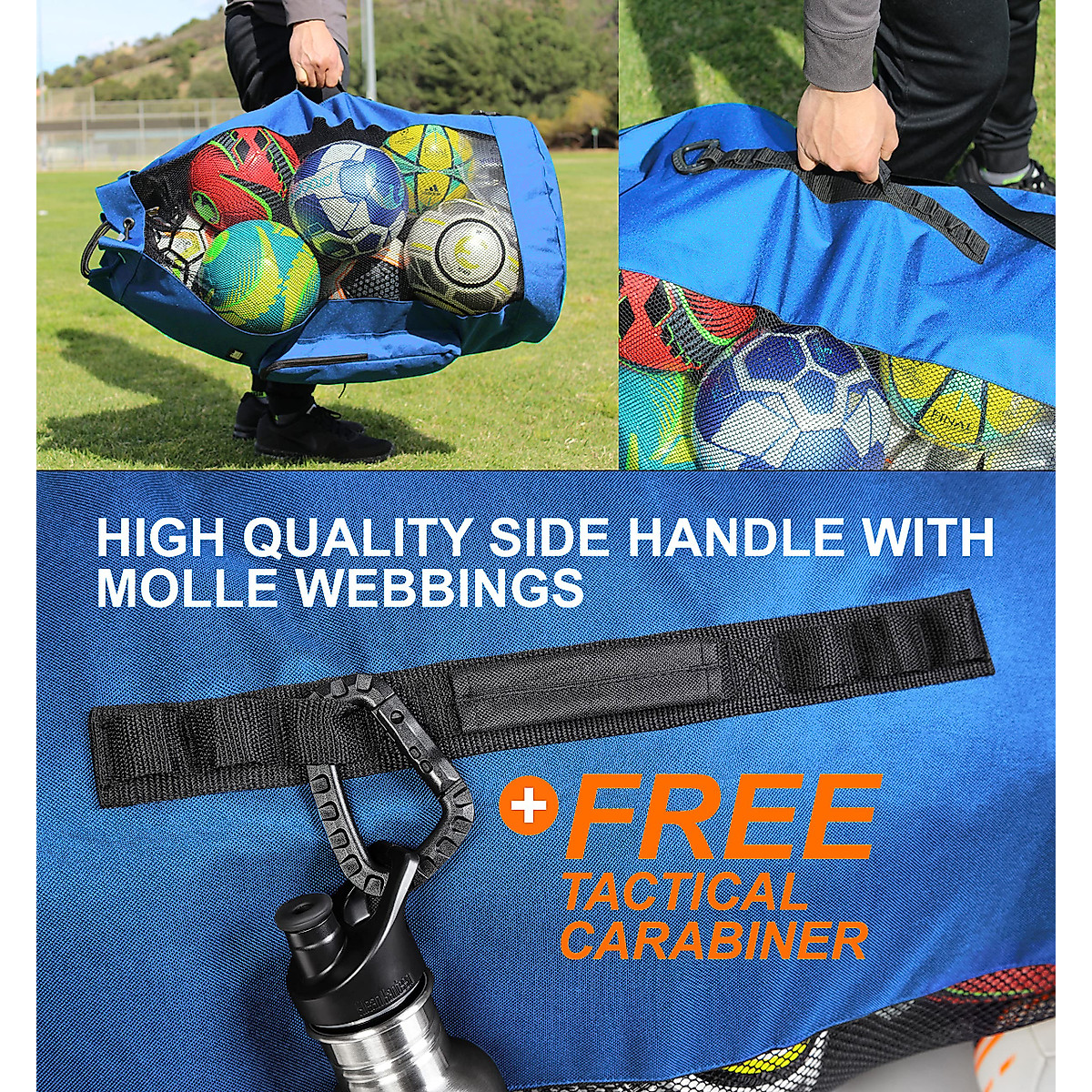 Fitdom Heavy Duty XL Soccer Mesh Equipment Ball Bag w/Adjustable Shoulder Strap Design for Coach. with an Over-Sized Front Pocket for Sporting Accessories. Best for All Outdoor & Water Gears