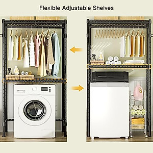 Ulif U3 Over Washer and Dryer Shelves, Heavy Duty Laundry Room Space Saver and Organization Shelves, Clothes Drying Rack, Metal Freestanding Closet Organizer Storage, 35" W x 13.4" D x 76.7" H, Black