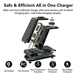 Upgraded 3 in 1 Wireless Charger for Google Pixel Watch, Pixel Fold/7a/7/7 Pro/6/6 Pro/5/4, Pixel Buds Pro, Wireless Charging Station for Multiple Devices iPhone 14/13, Airpods 3/2/1/Pro (Dark Black)