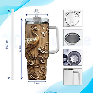 Hyturtle Personalized Unique Wooden Peacock 2D Print Tumbler - Peacock Gifts For Women - Animal Present For Lover Her - Mothers Day Present For Mom - Custom Travel Coffee Cup 40 oz With Lid And Straw