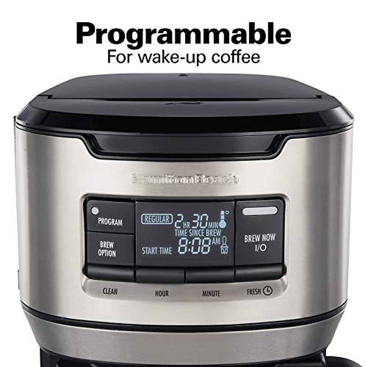 Hamilton Beach 12 Cup Programmable Front-Fill Drip Coffee Maker with Thermal Carafe, Auto Shutoff, 3 Brew Options, Black and Stainless Steel (46391)