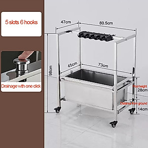 ntumLeap Movable Broom Mop Holder, Hand Trucks Broom, Umbrella Storage Stand, Commercial Cleaning Tool Cart, Include Armrests Drain Button,Silver-47X80X98CM(5slots)
