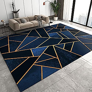 RITADI Black Blue Geometric Marble Texture Area Rug, Light Luxury Irregular Blue Gold Lines Indoor Non-Slip Kids Rugs, for Room Sofa Living Room Mat Bedroom Home Decor Floor Mats,5 x 7ft