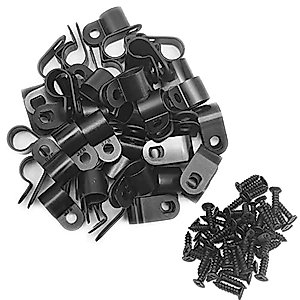 Alamic Cable Clamp R-Type Cable Clip Wire Clamp 3/8" Nylon Screw Mounting Cord Fastener Clips with Screws for Wire Management - Black - 50 Pcs