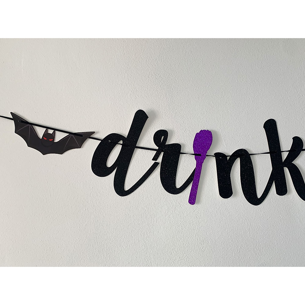 MAGQOO Drink Up Witches Banner Black Glittery Witches Mystery Party Decorations Bar Halloween Banner Decorations
