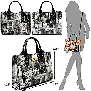 Glossy magazine cover collage crossbody bag purses Michelle Obama mini handbag 3pcs set (MULTI/RED)