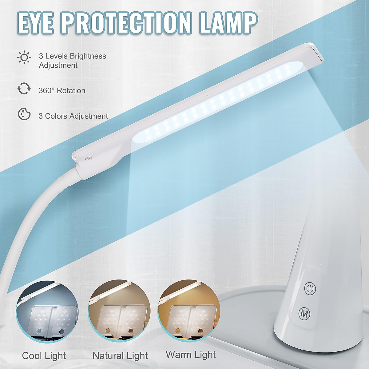 Rengue Kids Desk and Chair Set Height Adjustable School Study Desk and Chair with 55° Tiltable Desktop, 3 Modes&3 Brightness LED Lamps, Storage Drawer and Metal Hook for Boys Girls, Grey