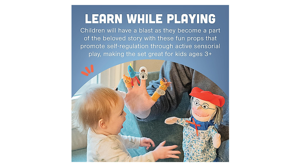 Constructive Playthings Old Lady Doll & Puppet Set for Storytime Fun