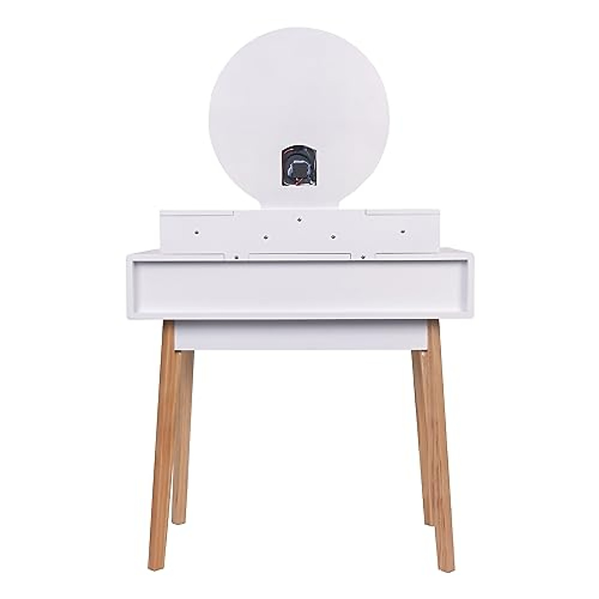 Bituman Makeup Vanity Set with 3-Color Dimmable Lighted Mirror, Bedroom Makeup Dressing Table with Cushioned Stool Modern Vanity Desk with 4 Drawers for Girls Women, White+Gray