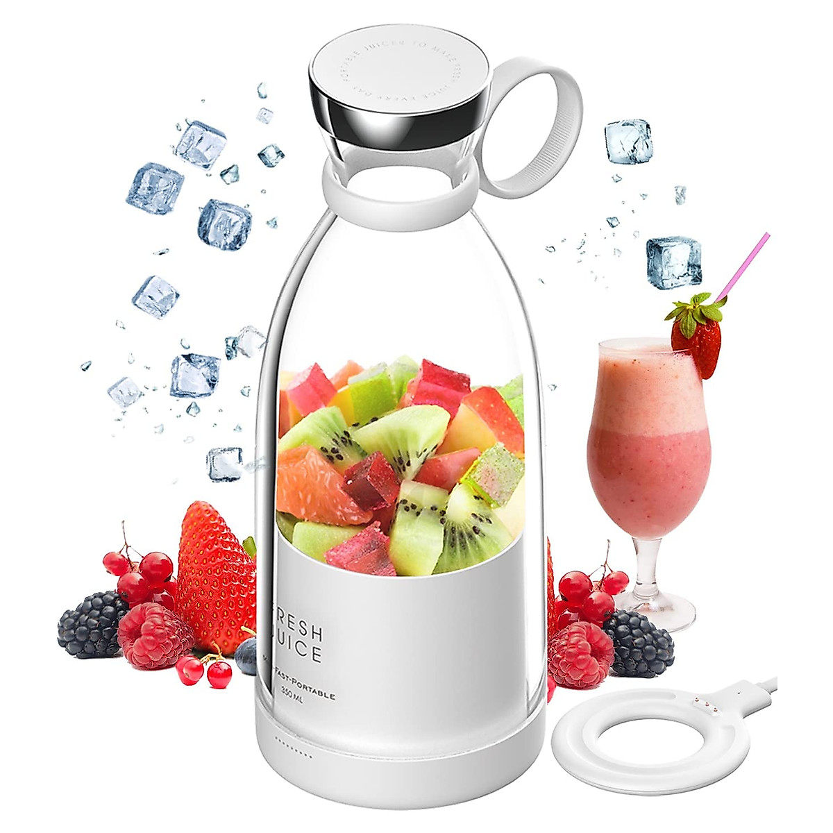 Portable Mini Blender for Fresh Juice, Smoothies, Shakes, Personal Blender with Rechargeable USB (White)