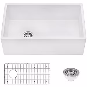 Ruvati 30-inch Fireclay Farmhouse Offset Drain Kitchen Sink Single Bowl White - Left Drain - RVL2018WL