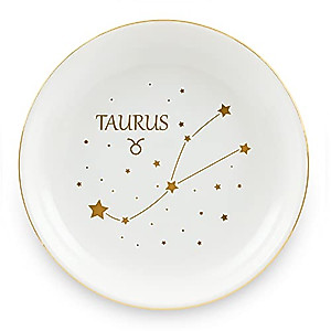 Homlouue Taurus Gifts for Women Zodiac Ring Dish, Taurus Birthday Gifts Ceramic Astrology Sign Jewelry Dish Zodiac Gifts for Taurus Constellation for Women Girls