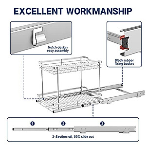 Amazer Pull Out Cabinet Organizer, 2 Tier Pull Out Drawers for Kitchen Cabinets, Slide Out Pantry Shelves 14.2"D×20"W Sturdy Cabinet Organizer Pull Out Drawers, Cabinet Pull Out Shelves Metal-Chrome