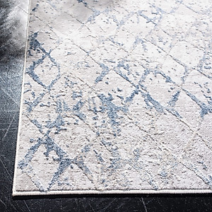SAFAVIEH Amelia Collection Area Rug - 9' x 12', Light Grey & Blue, Modern Trellis Distressed Design, Non-Shedding & Easy Care, Ideal for High Traffic Areas in Living Room, Bedroom (ALA783G)