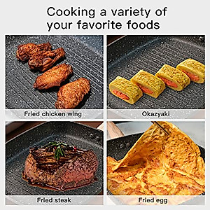 RUNHU Frying Pan, Granite Nonstick Omelet Pan, Durable Egg Pan, PFOA Free, Square Skillet Suitable for Gas Stove & Induction Cookware, 9 x 9.4 inch